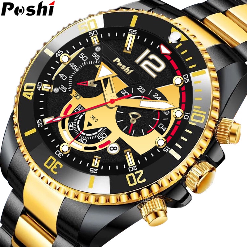 Original POSHI Men's Watch Waterproof Luminous Sport Chronograph Quartz ...