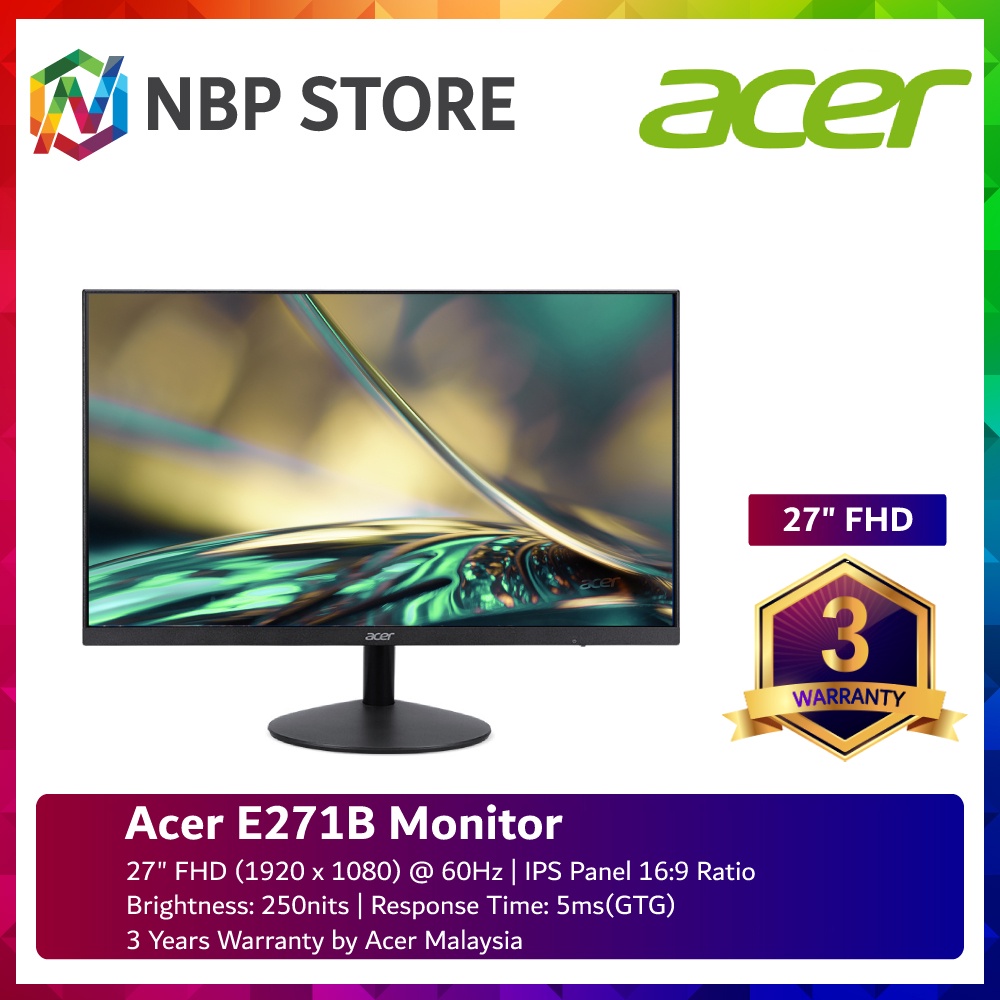 Acer E271B 27" FHD IPS 75Hz LED-Backlit Monitor Black ( HDMI, VGA, 3 ...