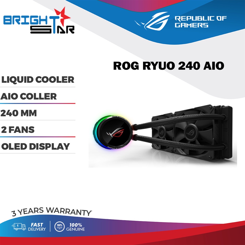 ASUS ROG RYUO 240 / 240MM CPU LIQUID COOLER / AIO / OLED DISPLAY ...