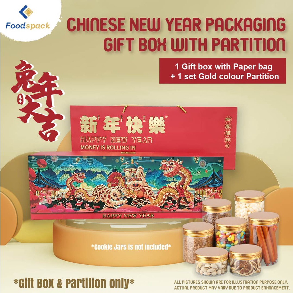 Chinese New Year Gift Box Packaging With Paper Bag & Partition / Lion ...