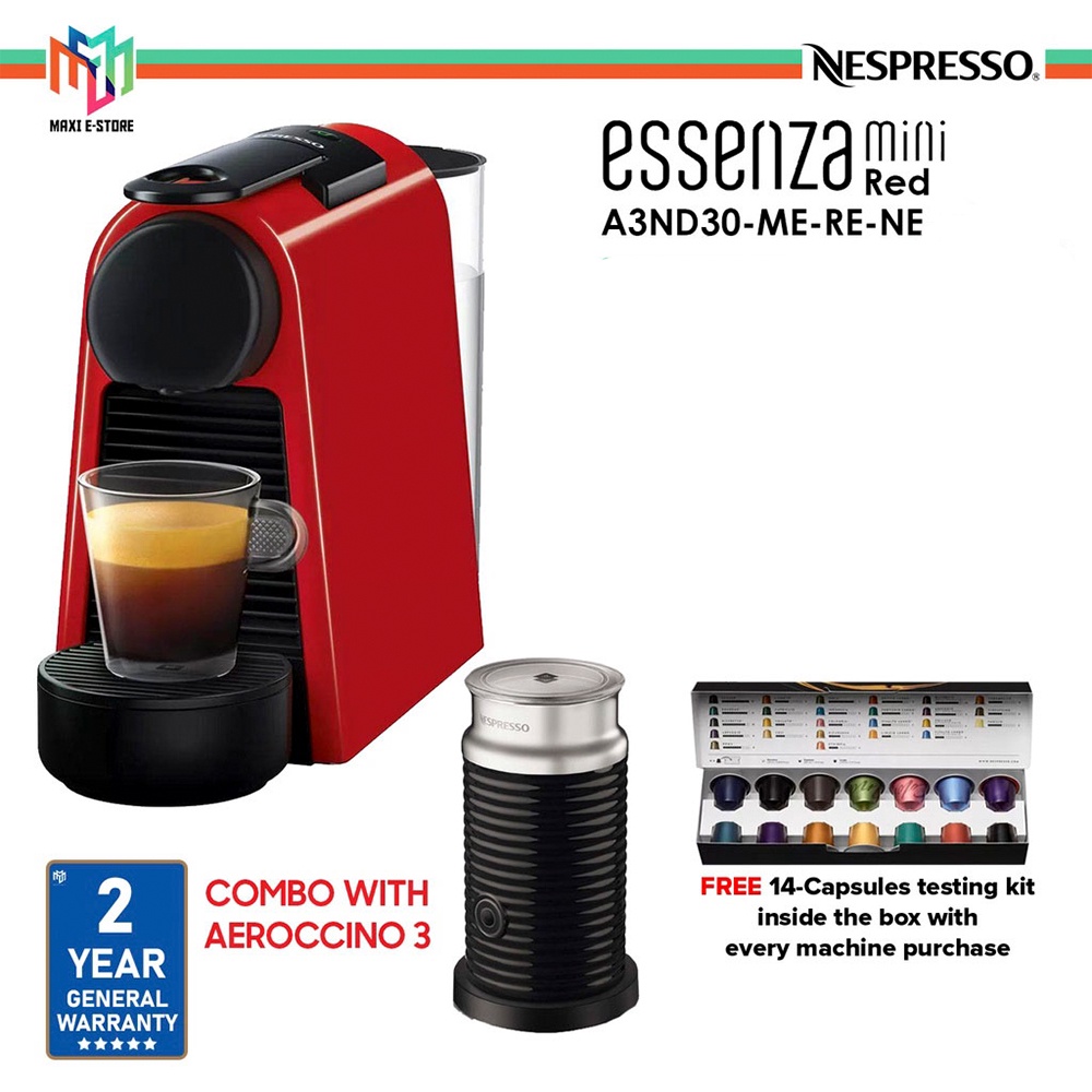 Nespresso Essenza Mini Capsule Coffee Pod Machine - Red D30-ME-RE-NE ...