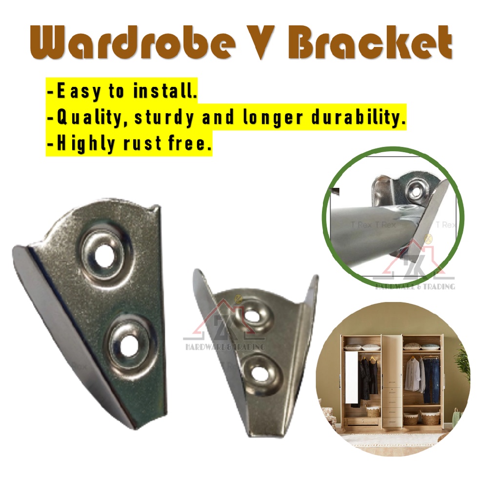 [1 Pairs] V Bracket Wardrobe Cloth Hanger Rod Bracket Braket Sangkut ...