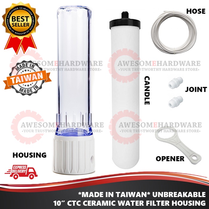 (MADE IN TAIWAN) 10" UNBREAKABLE PRE WATER FILTER CTC3000 SUPER SLIM CTC HOUSING CERAMIC ...