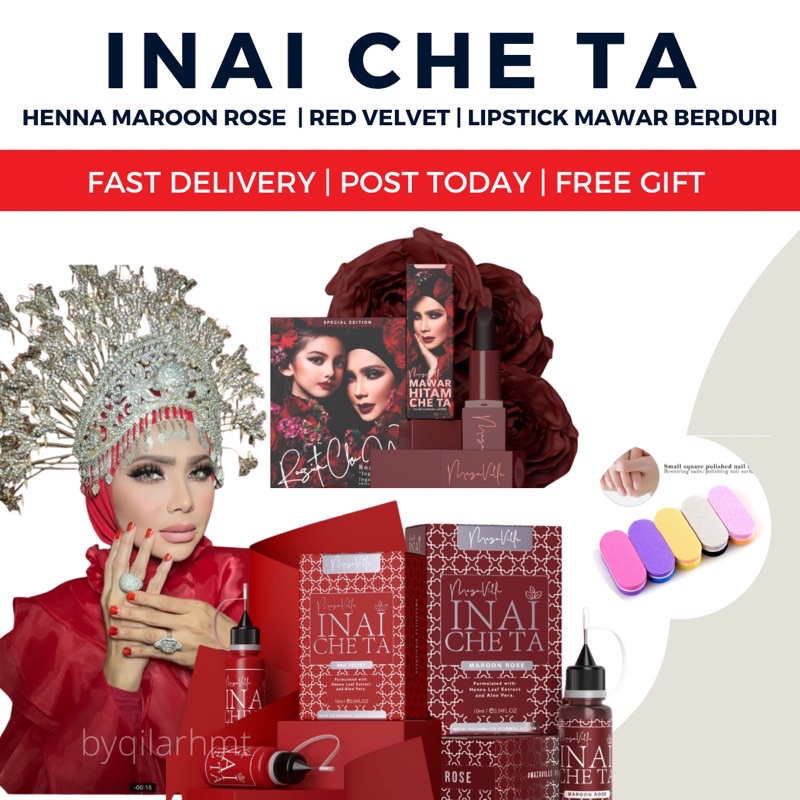 (Original HQ) Inai Che Ta FREE BUFF KUKU Red Velvet Maroon | Shopee Malaysia