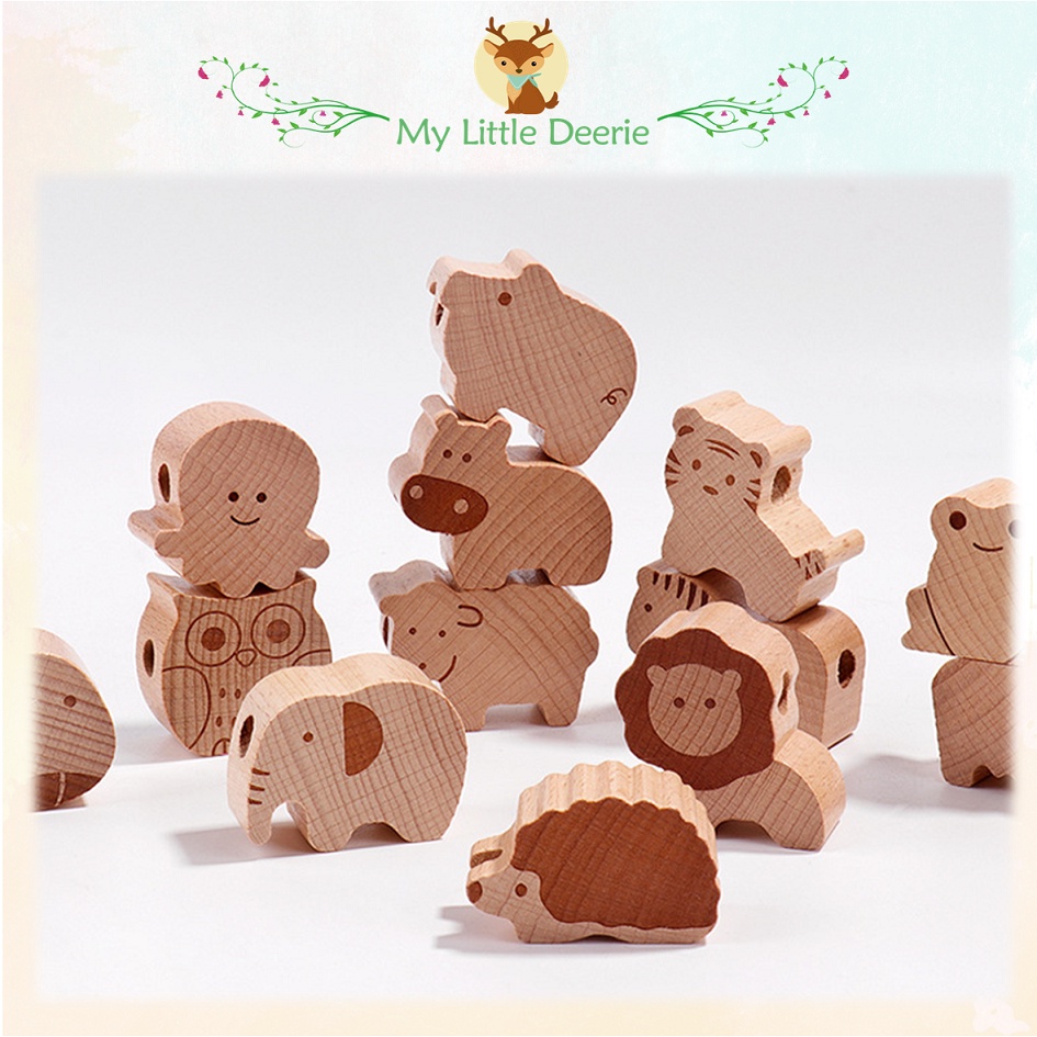 Wooden Natural Colour Animals Lacing Threading Beads Blocks Children ...