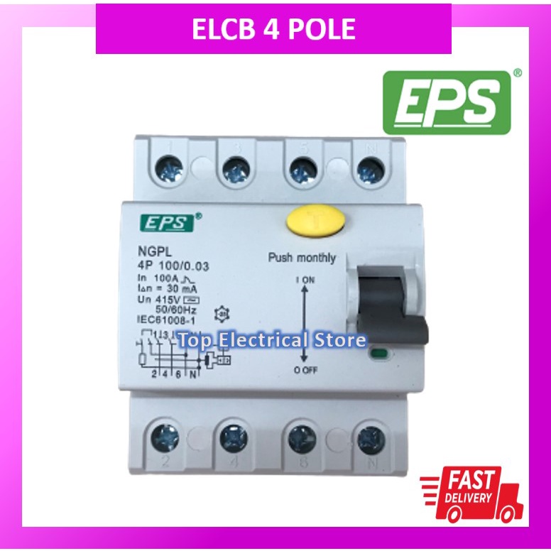 EPS ELCB RCCB 4 POLE 40A/63A/100A 30MA 100MA 300MA | Shopee Malaysia