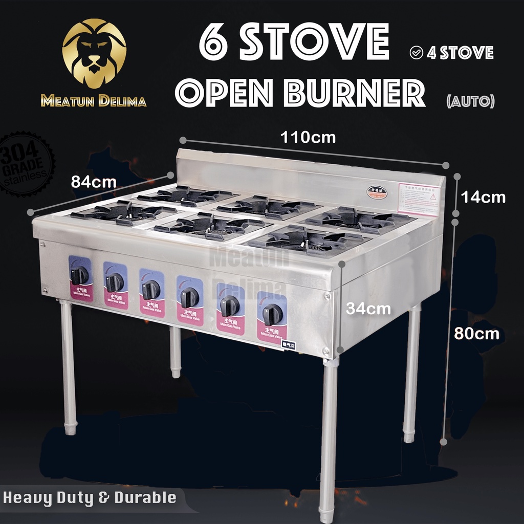 Stainless Steel Open Burner Auto Six Stove Dapur Kwali Range Masak Clay ...