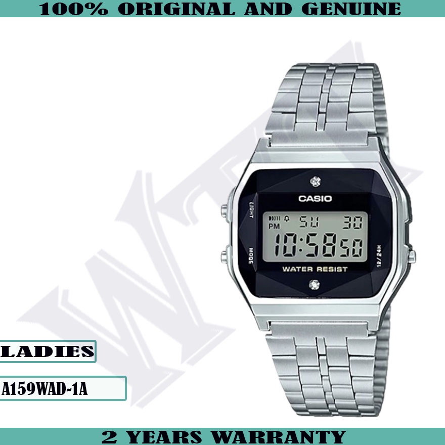 *100% Authentic* Casio Original A159WAD-1 Natural Diamonds Dial Ladies ...