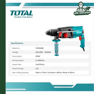 TOTAL 3 MODE 950W / 800W ROTARY HAMMER DRILL HACKER IMPACT DRILL Chisel ...