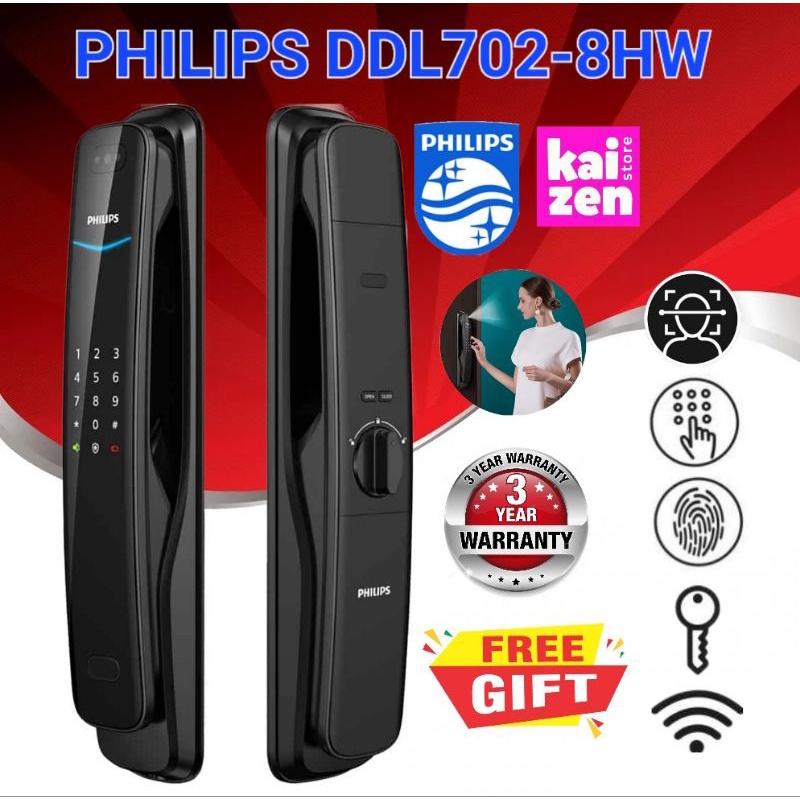 🔥KAIZEN STORE MALAYSIA🔥 Philips EasyKey DDL702-8HW Smart Facial Recognition Digital Door Lock ...