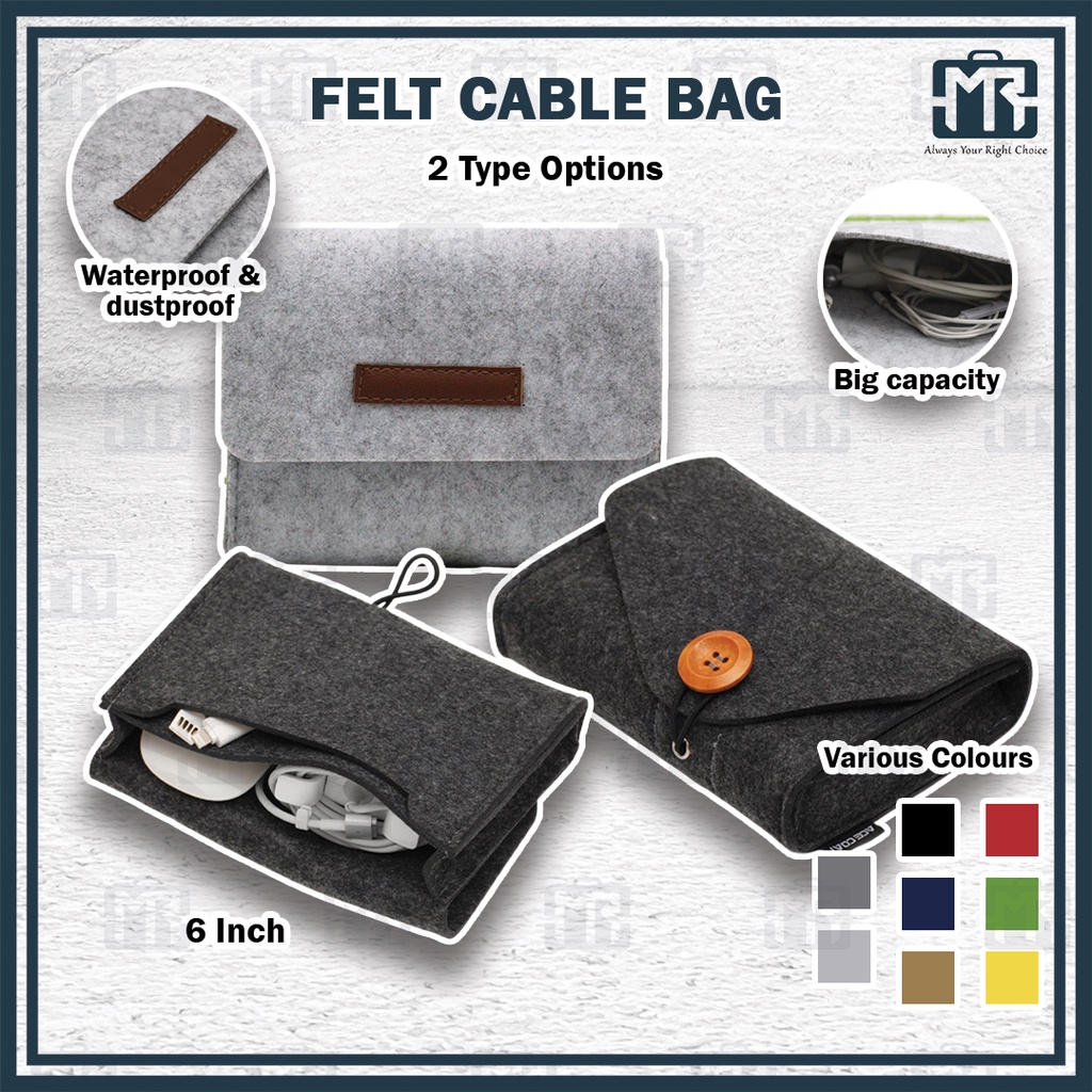 (6INCH)MR FELT CABLE BAG Organizer cable bag USB Charger Earphone ...
