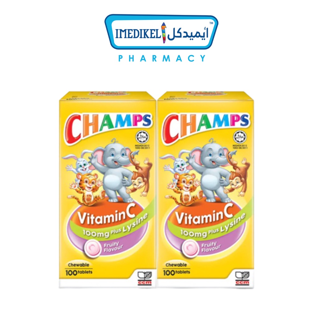 CHAMPS VITAMIN C 100mg PLUS LYSINE CHEWABLE TABLET (FRUITY) | Shopee ...