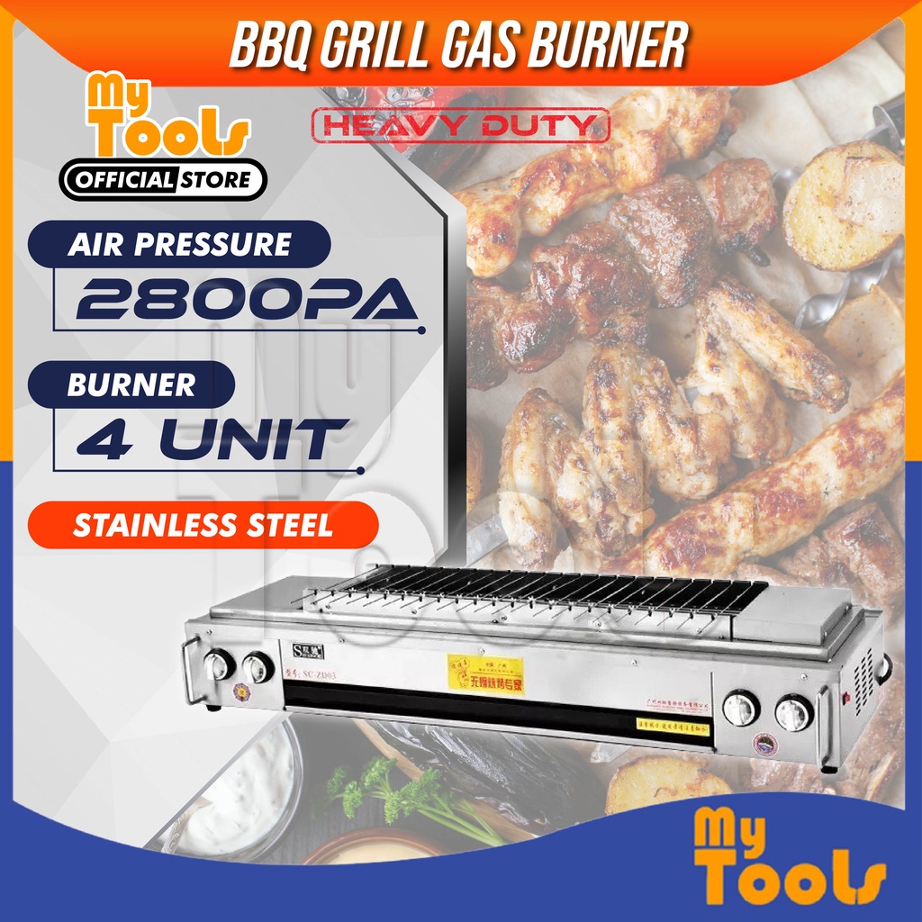 [READY STOCK] Stainless Steel 4 Burner Gas Barbecue BBQ Satay Grill ...