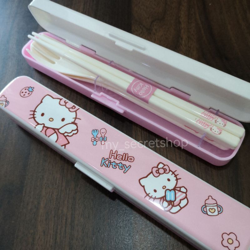 Cute Cartoon Hello Kitty Chopsticks Fork Spoon Set Portable Tableware ...