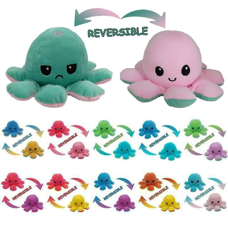 Reversible Flip Double-Sided Octopus Plush Toy Marine Life Doll Animals ...