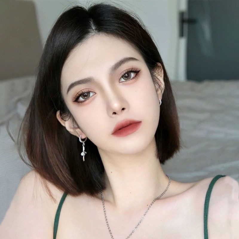 Wig Woman Medium Short Hair Bobo Head Short Straight Hair Wig Lady ...