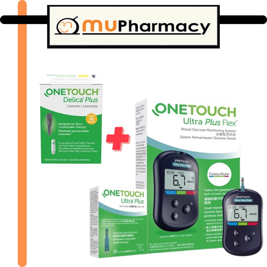 Onetouch Ultra Plus Flex (Glucometer Set/Test Strips 50s & 25s/ Delica ...