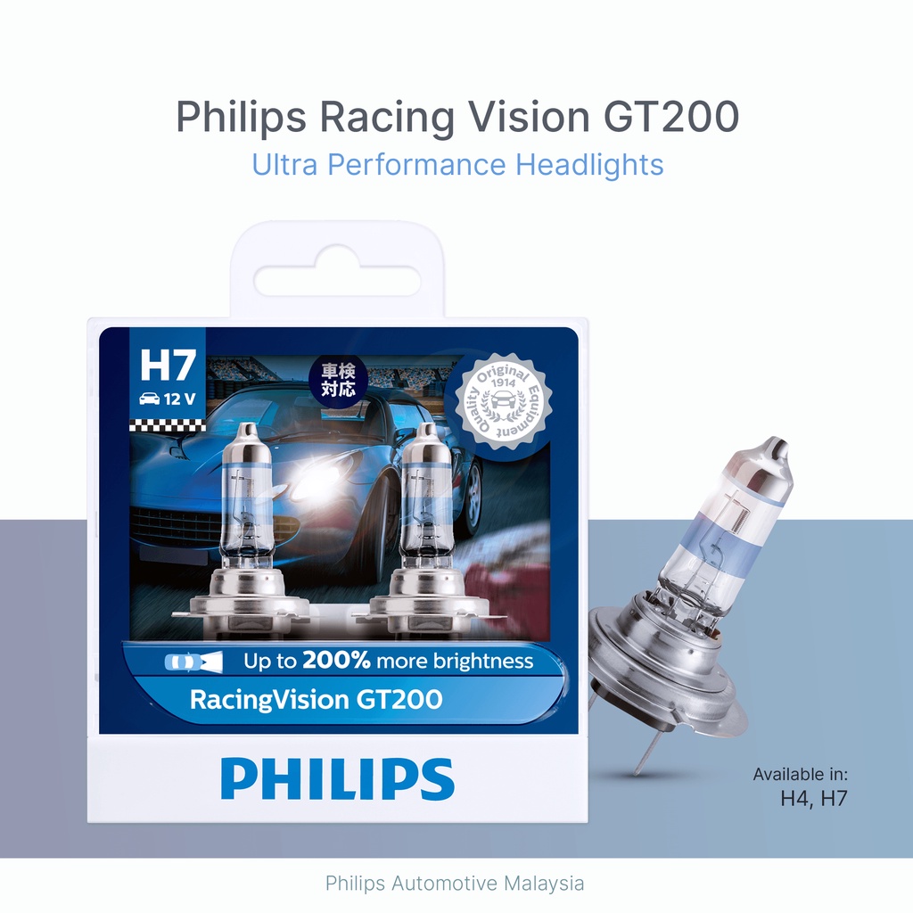 Philips Racing Vision GT200 Car Headlight Bulb ( +200% More Light ...
