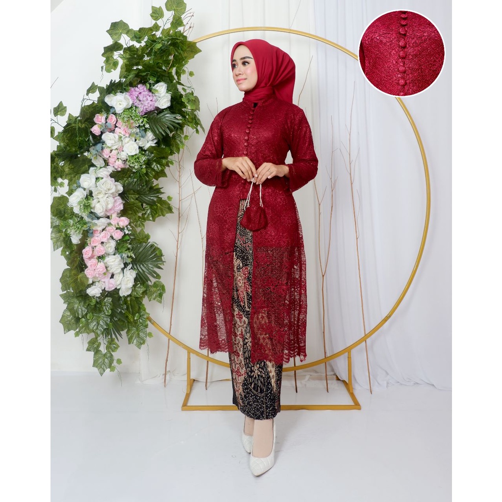 Busui friendly brocade tunic kebaya with thousand buttons for ...