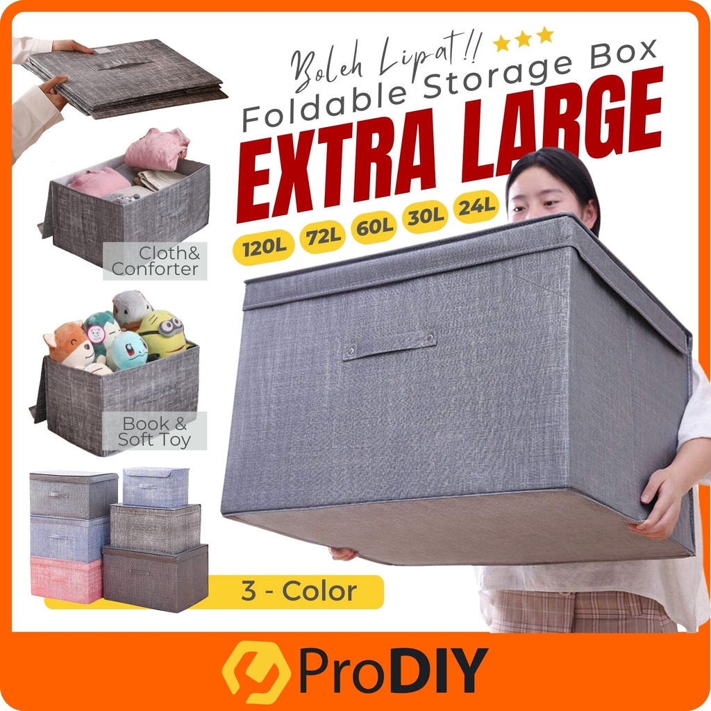 PRODY 30 60 72 120 Liter Fabric Foldable Storage Box Large Wardrobe ...
