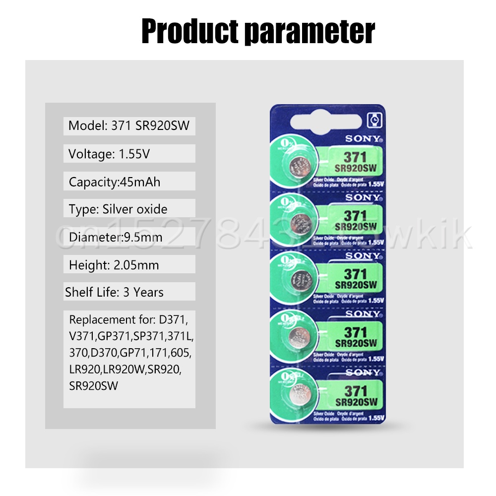 5PCS Sony 371 SR920SW AG6 LR920 370A LR69 SR920 SR69 1.55V 45mAh Silver ...