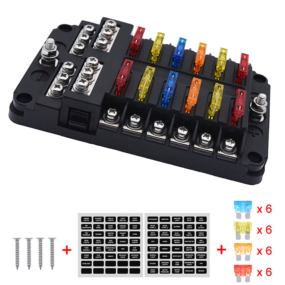 12 Ways 6 Way Blade Fuse Block 12V 32V Car Fuse Holder Box Marine Auto ...