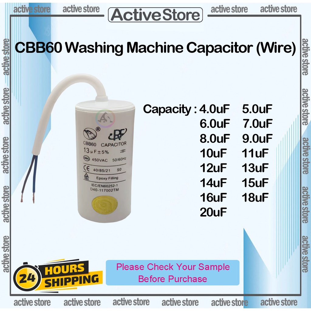 CBB60 Washing Machine Capacitor (Wire) 4.0uF 5.0uF 6.0uF 7.0uF 8.0uF 9 ...