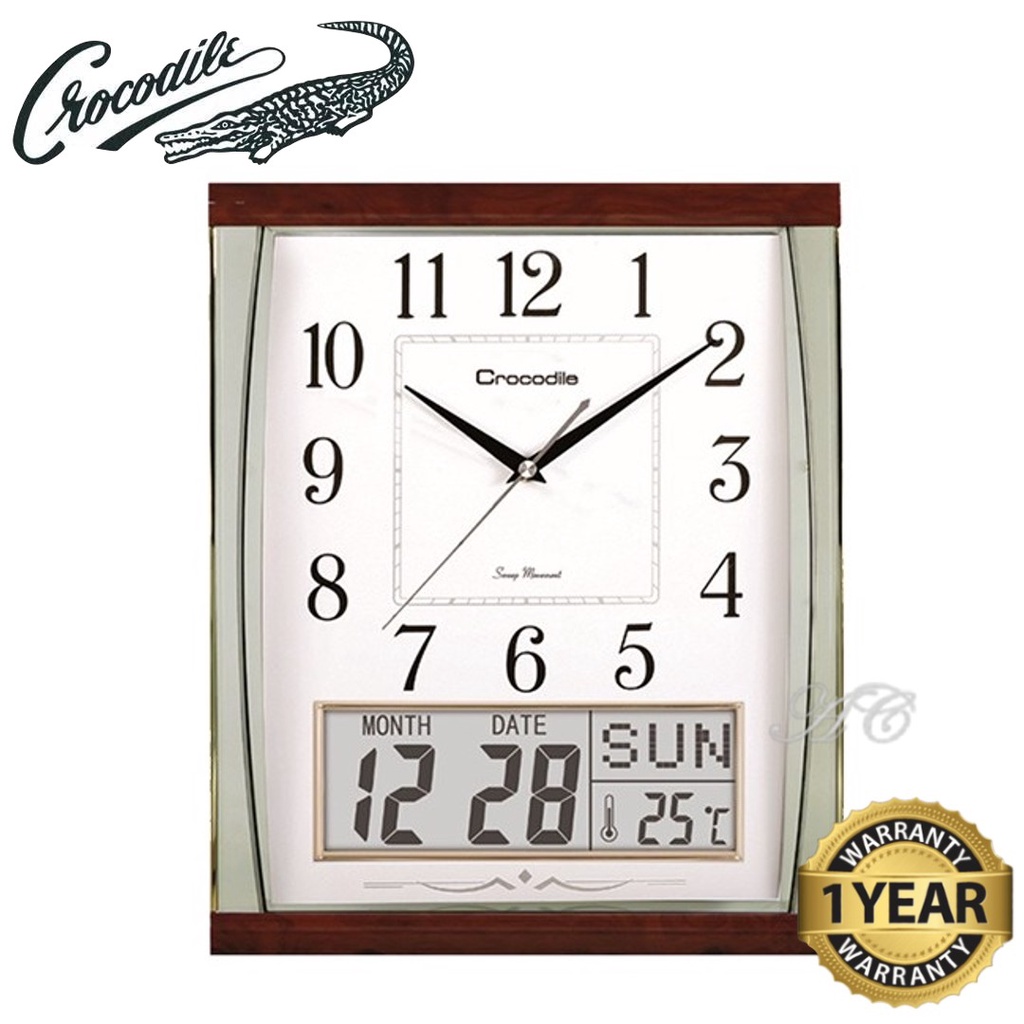 100% ORIGINAL CROCODILE Quiet LCD Date Temperature Digital Analogue ...