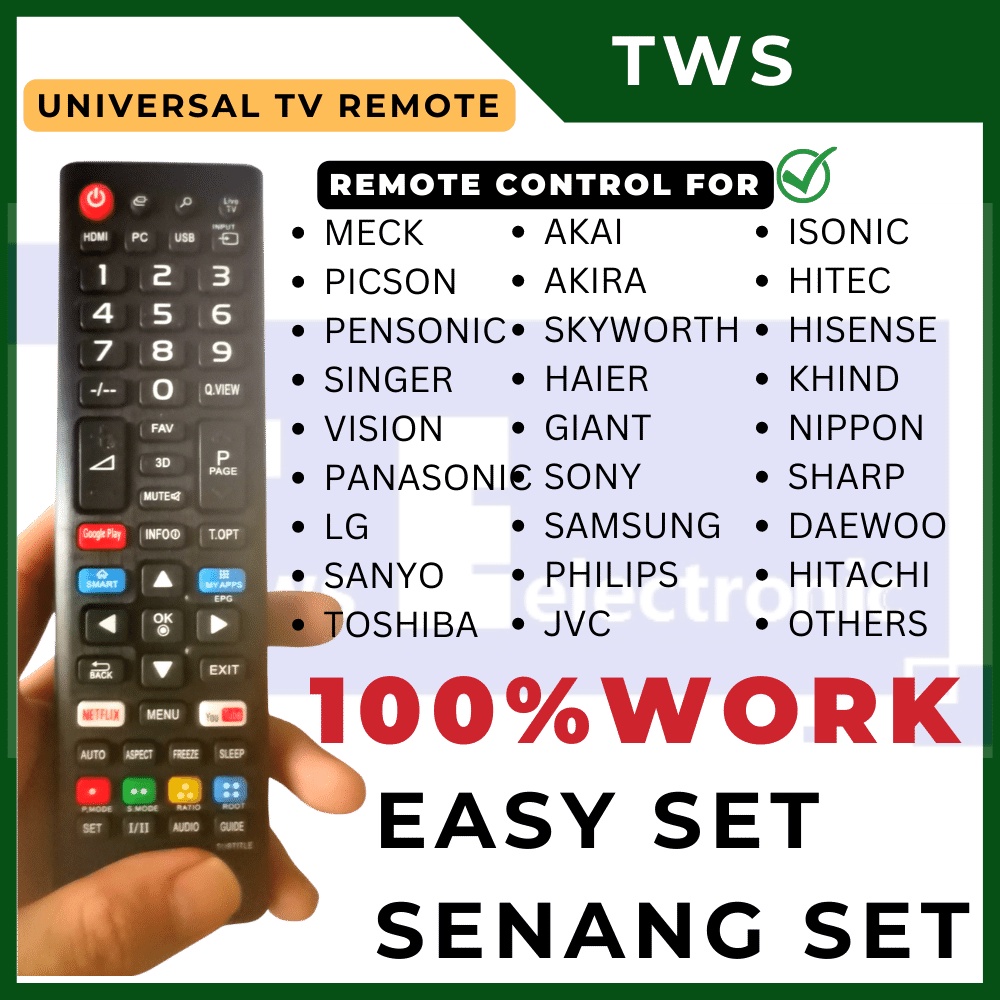 TWS REPLACEMENT UNIVERSAL MULTI SMART TV REMOTE CONTROL FOR ALL BRANDS ...