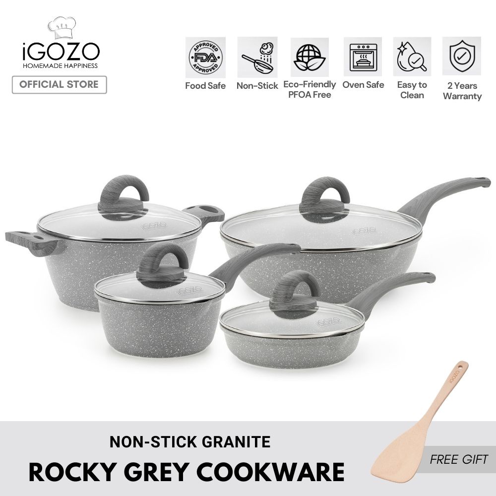 iGOZO Rocky Grey Non-Stick Granite Cookware - Saucepan/Casserole Pot ...