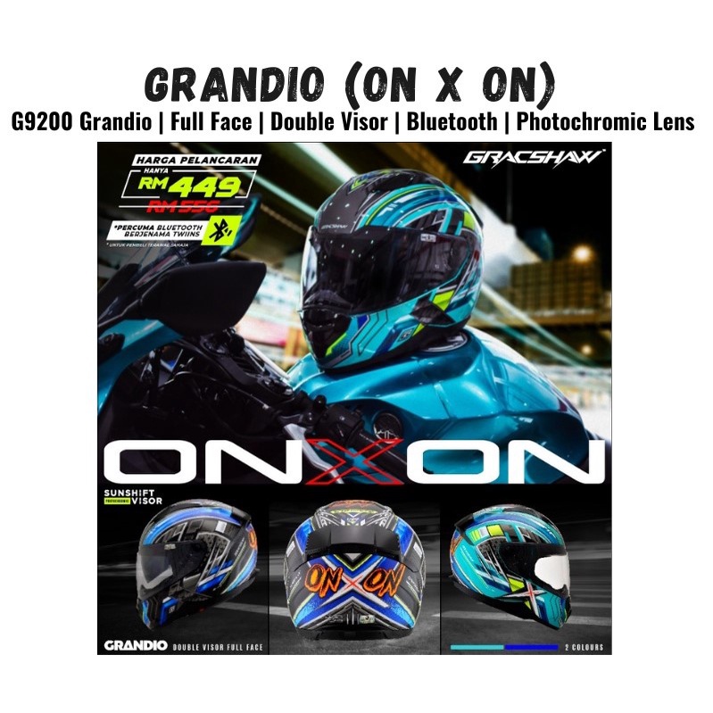 Gracshaw G9200 Full Face Helmet-Gandio-Double visor-Photochromic Len ...