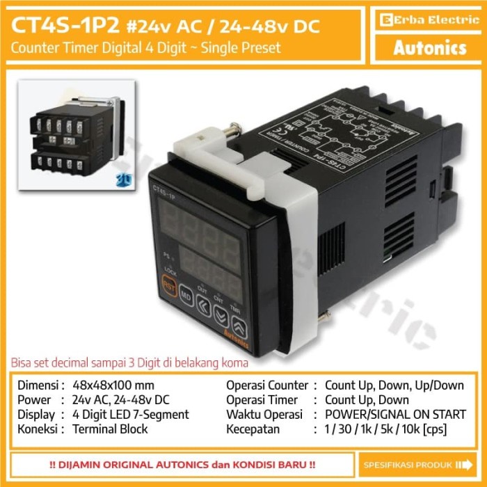 Autonics Ct4S-1P2 24V Dc Counter 4-Digit Digital Timer 1 Preset Sv ...