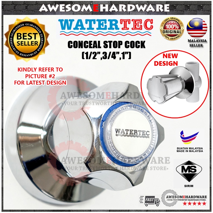 (1/2", 3/4") WATERTEC MONACO CHROME ABS PVC CONCEAL STOP COCK VALVE ...