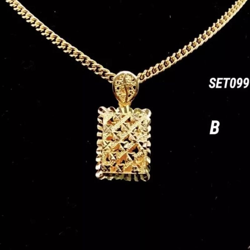 Necklace Rantai Leher Gajah + Pendant Loket Kerawang Petak Emas Bangkok ...