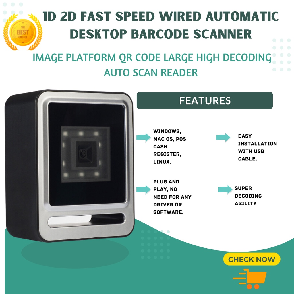 NEW 1D 2D Fast Speed Wired Automatic Desktop Barcode Scanner Image ...