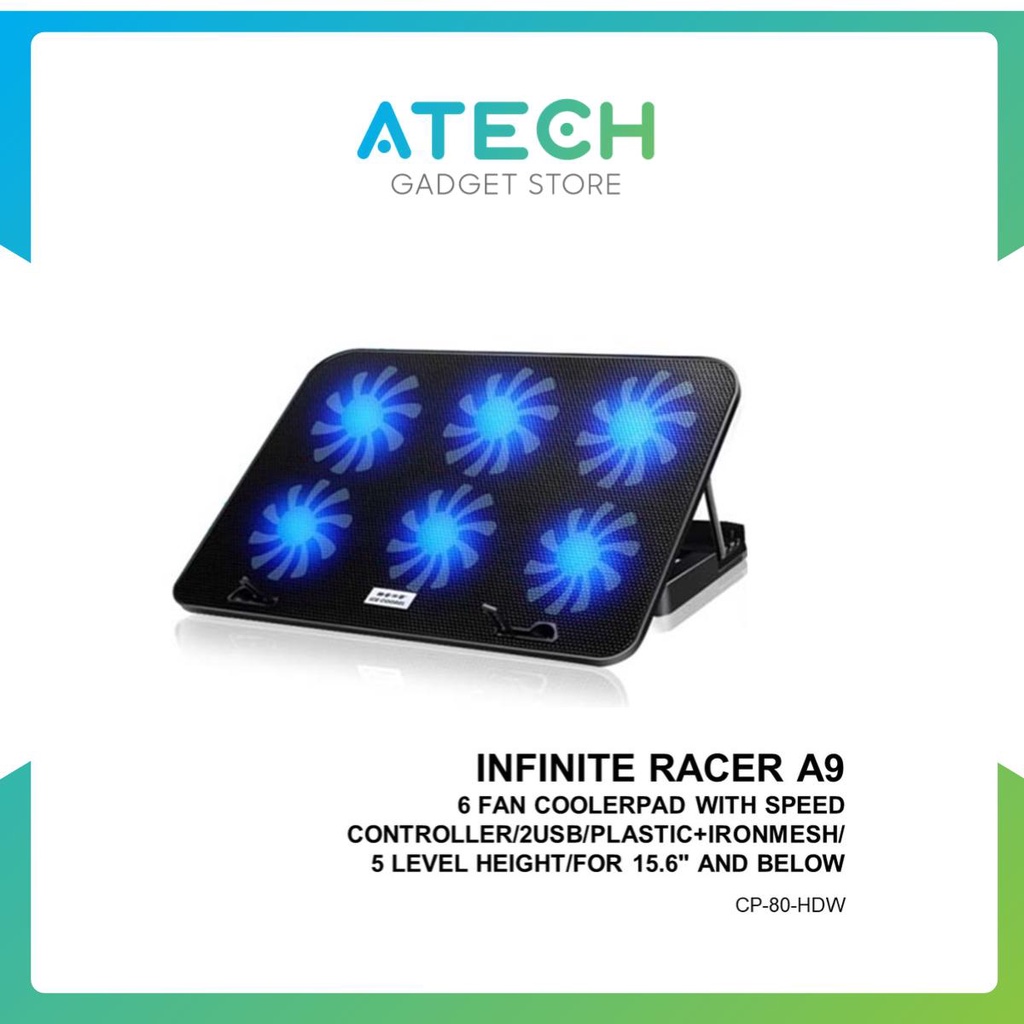 INFINITE RACER A9 6 FAN COOLERPAD WITH SPEED CONTROLLER/2USB/PLASTIC ...