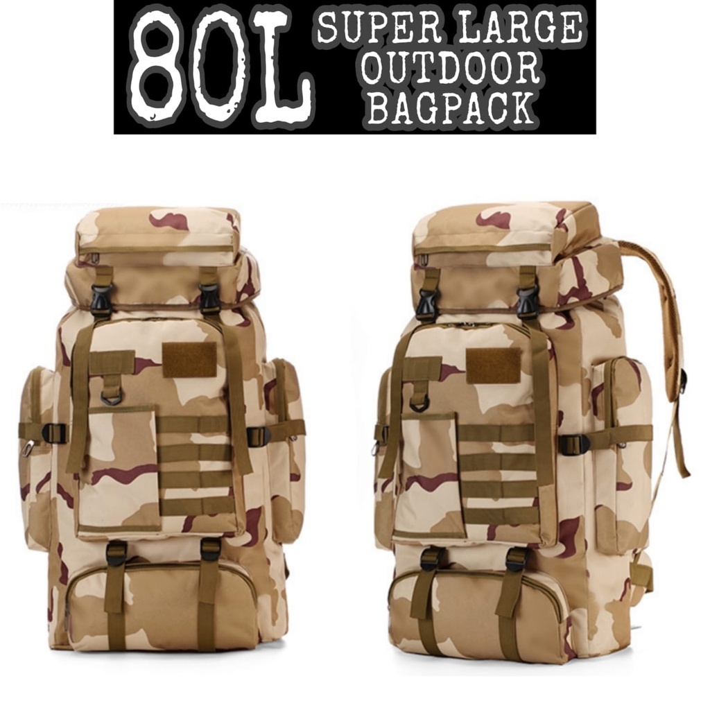 50L Large Capacity Backpack Waterproof Beg Hiking Bag Military Daki ...