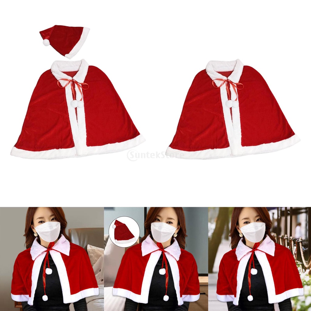 [LovoskibcMY] Red Velvet Cape Outfits Dress Santa Cape Christmas Cloak ...
