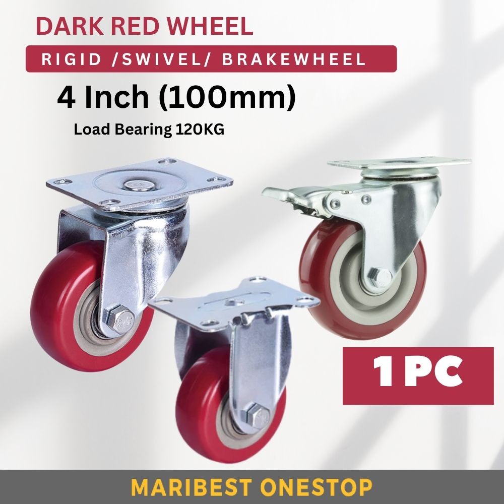 4 INCH PU Wheel Heavy Duty Swivel Rigid Brake Castor Caster wheel Roller Roda Trolley Wheel ...