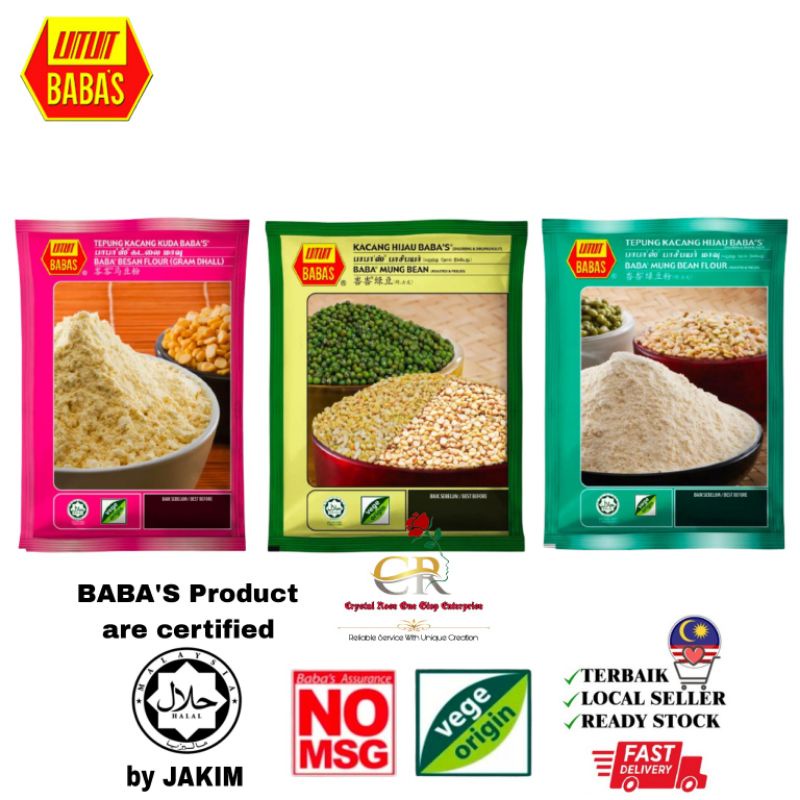 Baba's Besan Flour (Gram Dhall),Mung Bean/Tepung Kacang Hijau (Roasted ...