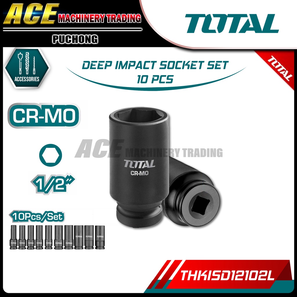 [ TOTAL ] 10pcs Deep Impact Socket Set 1/2" 78mm - THKISD12102L ...