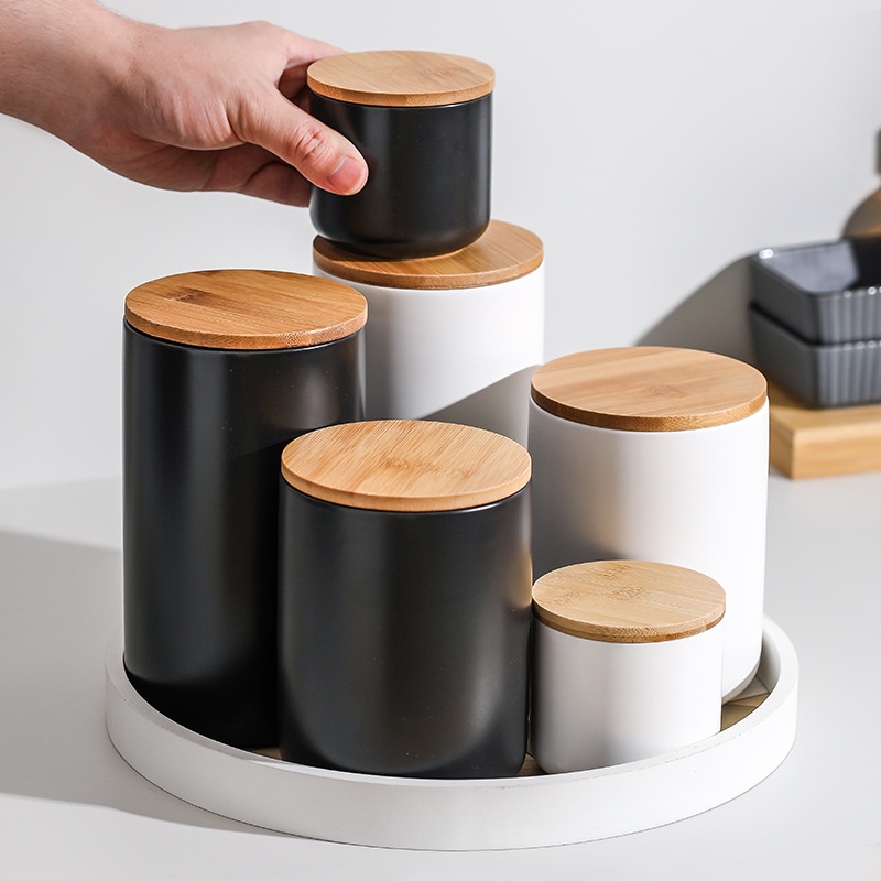 Japanese Wooden Lid + Ceramic Airtight Jar Bottle Kimchi Dry Food ...