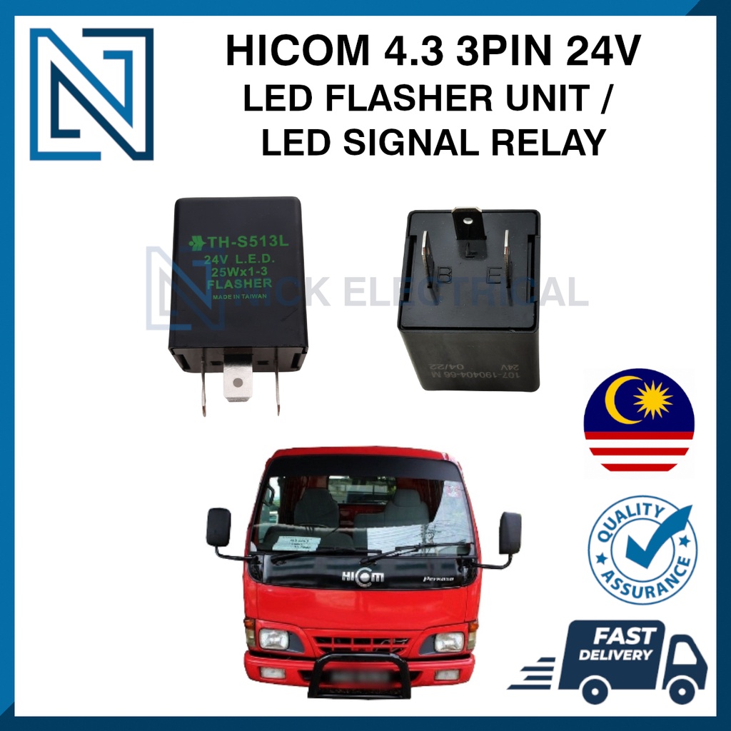 HICOM PERKASA 4.3 LED Flasher Unit 3 PIN 24V 500W Signal Relay for LED Signal Lights 066500-1511 ...