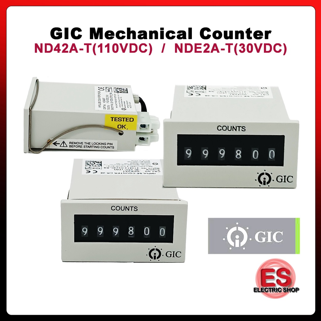 GIC 110VDC/ 30VDC Non-Reset Mechanical Counter GIC-NDE2A-T/30VDC ...