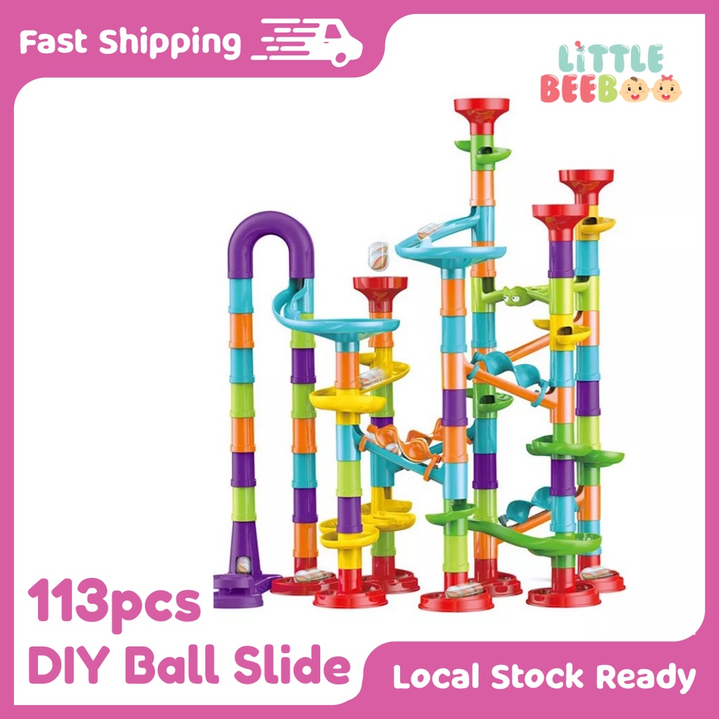 113pcs Rolling Marble Ball Sliding Toy Multiple Way Self Assemble Tower ...