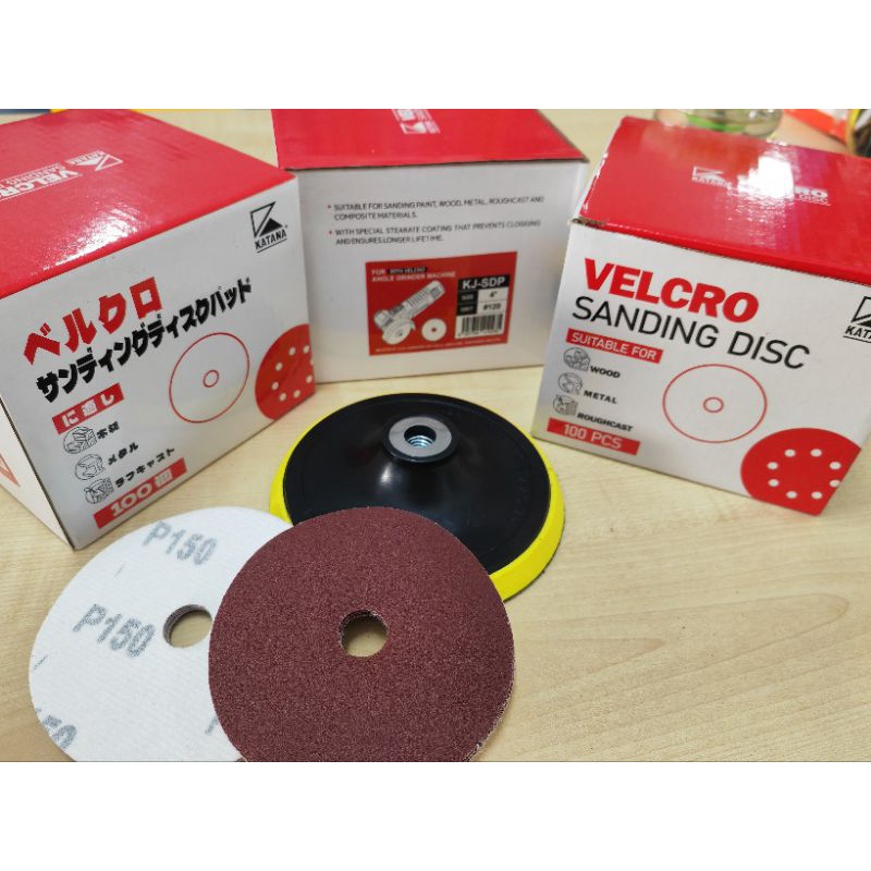 LS GEMILANG (5pcs) VELCO 4 5'' ROUND SAND PAPER Abrasive Red Disc Sand ...