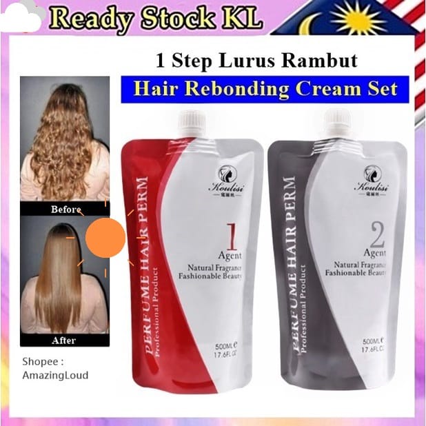 Hair Rebonding Cream Ubat Krim Lurus Rambut Straightener Salon Set ...