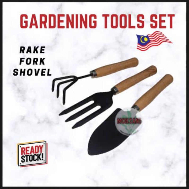 GARDENING TOOLS SET (3in1 - Rake, Fork, Shovel) PERALATAN TANAMAN ...