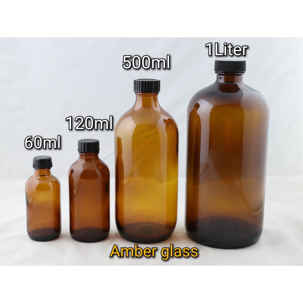 Amber Glass Bottles With black screw cap & Stopper Insert [ 30ml 60ml 120ml 250ml 300ml 500ml ...