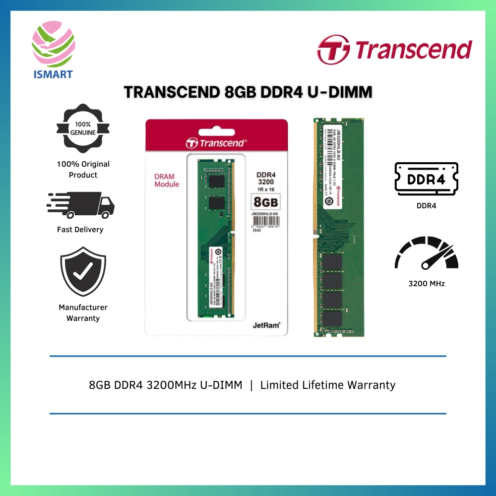 Transcend Desktop Ram JM3200HLB-8G DDR4 8GB 3200MHz | Shopee Malaysia